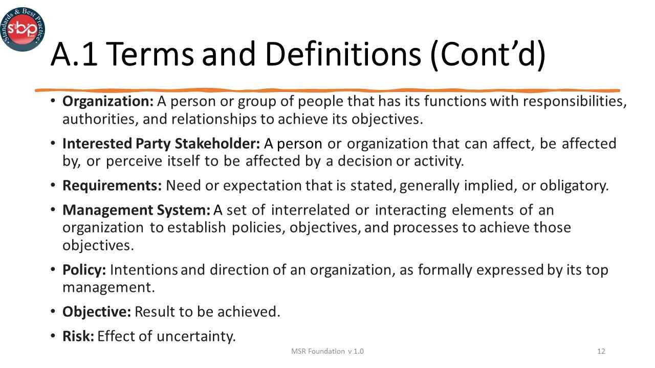 ISO 30301 FD S3 Slide12 – Standards and Best Practice (SandBP)