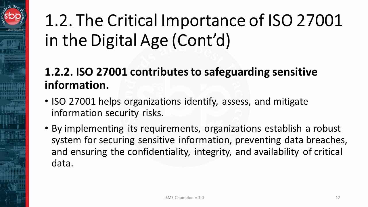 ISO 27001 Champion Module 1 Slide12 – Standards and Best Practice (SandBP)