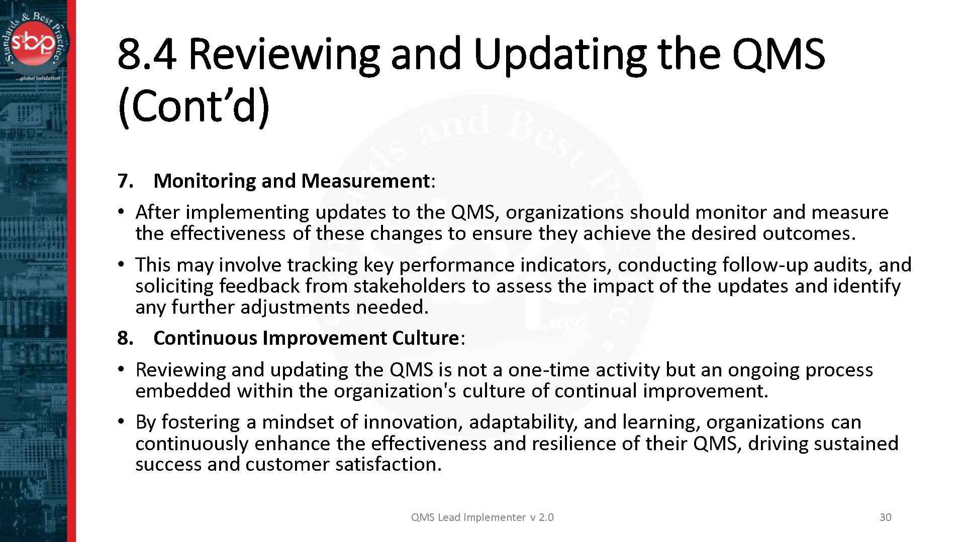 ISO 9001 LI Module 8v2 ISO_9001_LI_Module_8_v2_Page30 – Standards and Best Practice (SandBP)