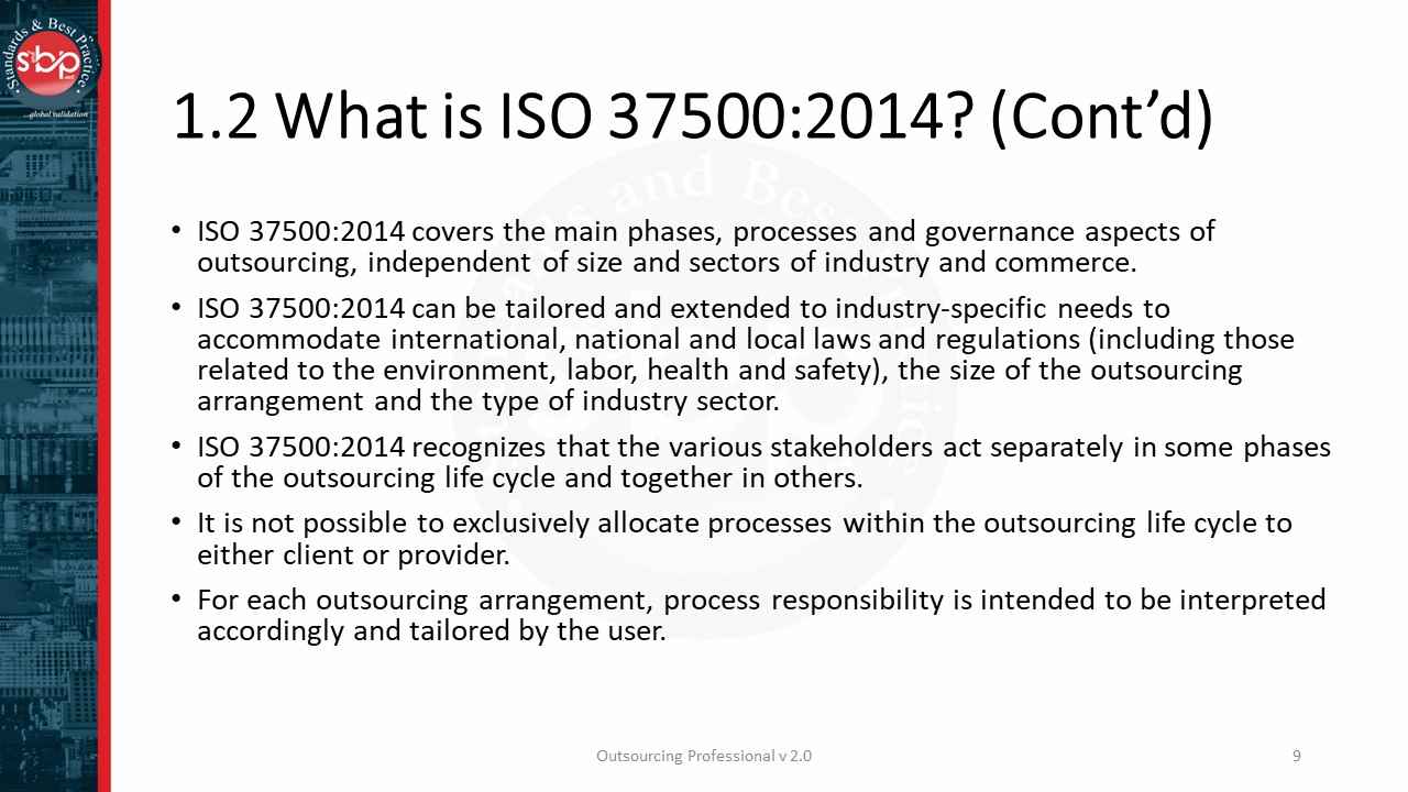 ISO 37500 Mod 1 Slide9 – Standards and Best Practice (SandBP)