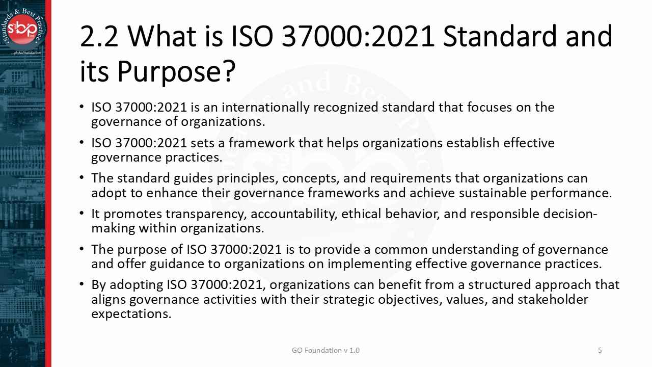 ISO 37000 FD MOD 2 Slide5 – Standards and Best Practice (SandBP)