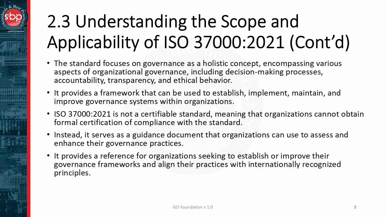 ISO 37000 FD MOD 2 Slide8 – Standards and Best Practice (SandBP)