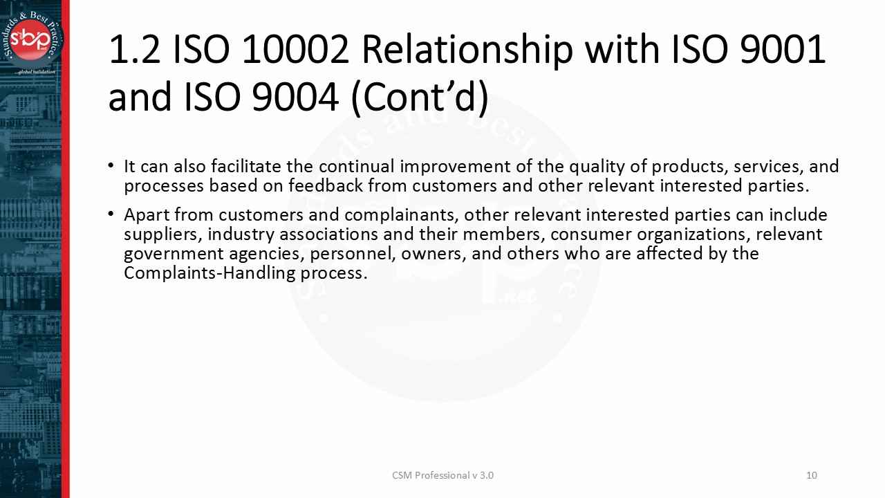 ISO 10002 PR MOD 1 Slide10 – Standards and Best Practice (SandBP)