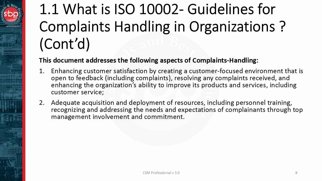 ISO 10002 PR MOD 1 Slide8 – Standards and Best Practice (SandBP)