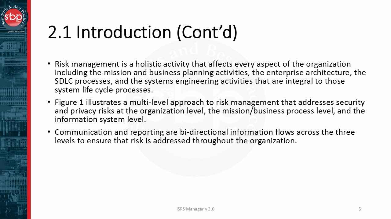 ISO 27005 MOD 2 Slide5 – Standards and Best Practice (SandBP)